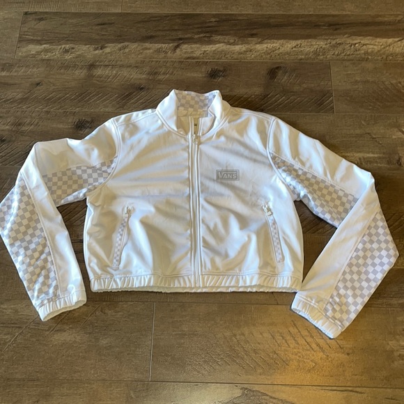 Vans | Jackets & Coats | Vans White Gray Checkerboard Crop Windbreaker ...